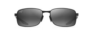 maui jim men's shoal polarized rectangular sunglasses, gunmetal black/neutral grey, medium