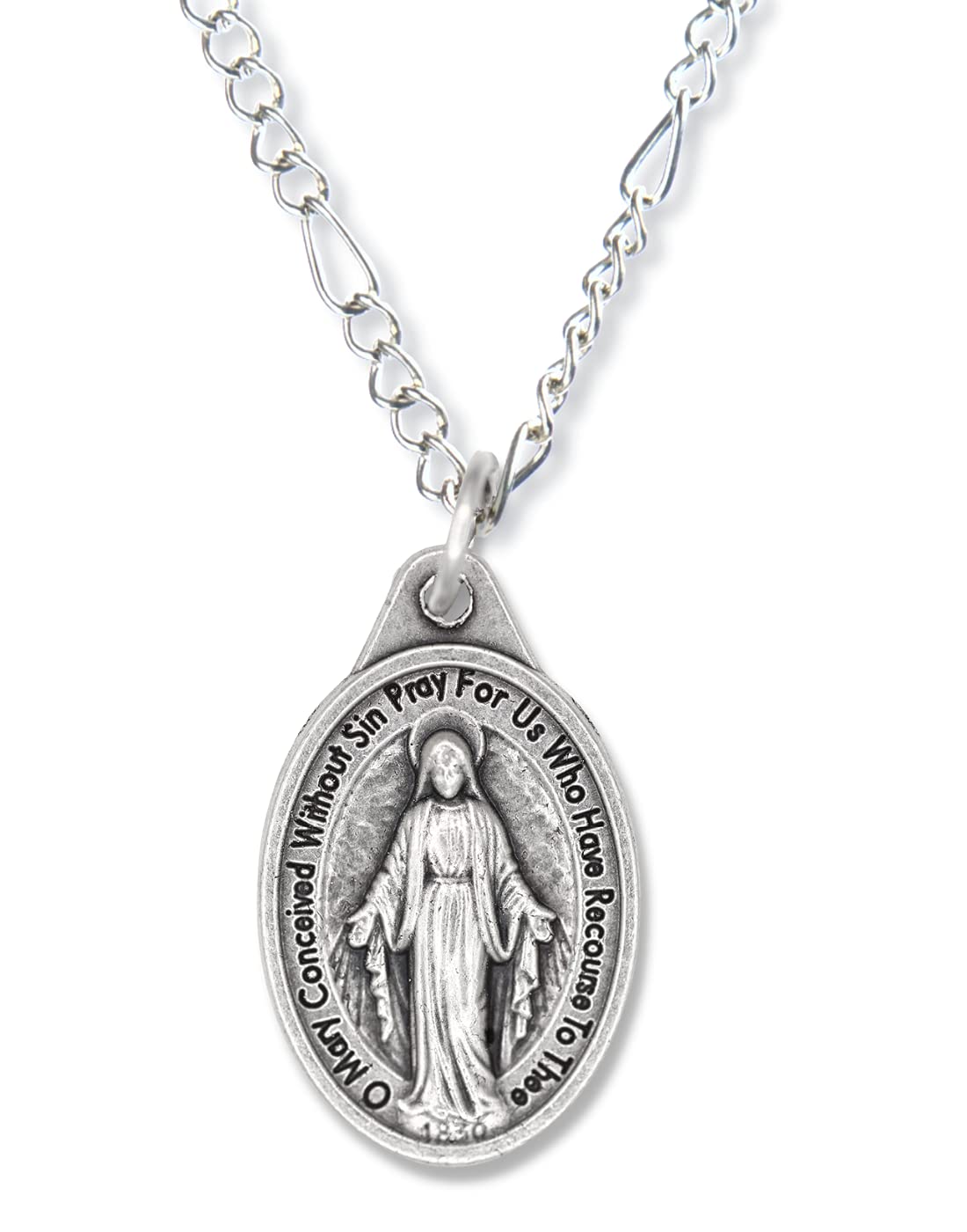 Bulk Pack of 100 - Miraculous Medal Pendant for Necklace -1" Oval Silver Oxidized Miraculous Medals Catholic, Medals for Jewelry Catholic, Made in Italy