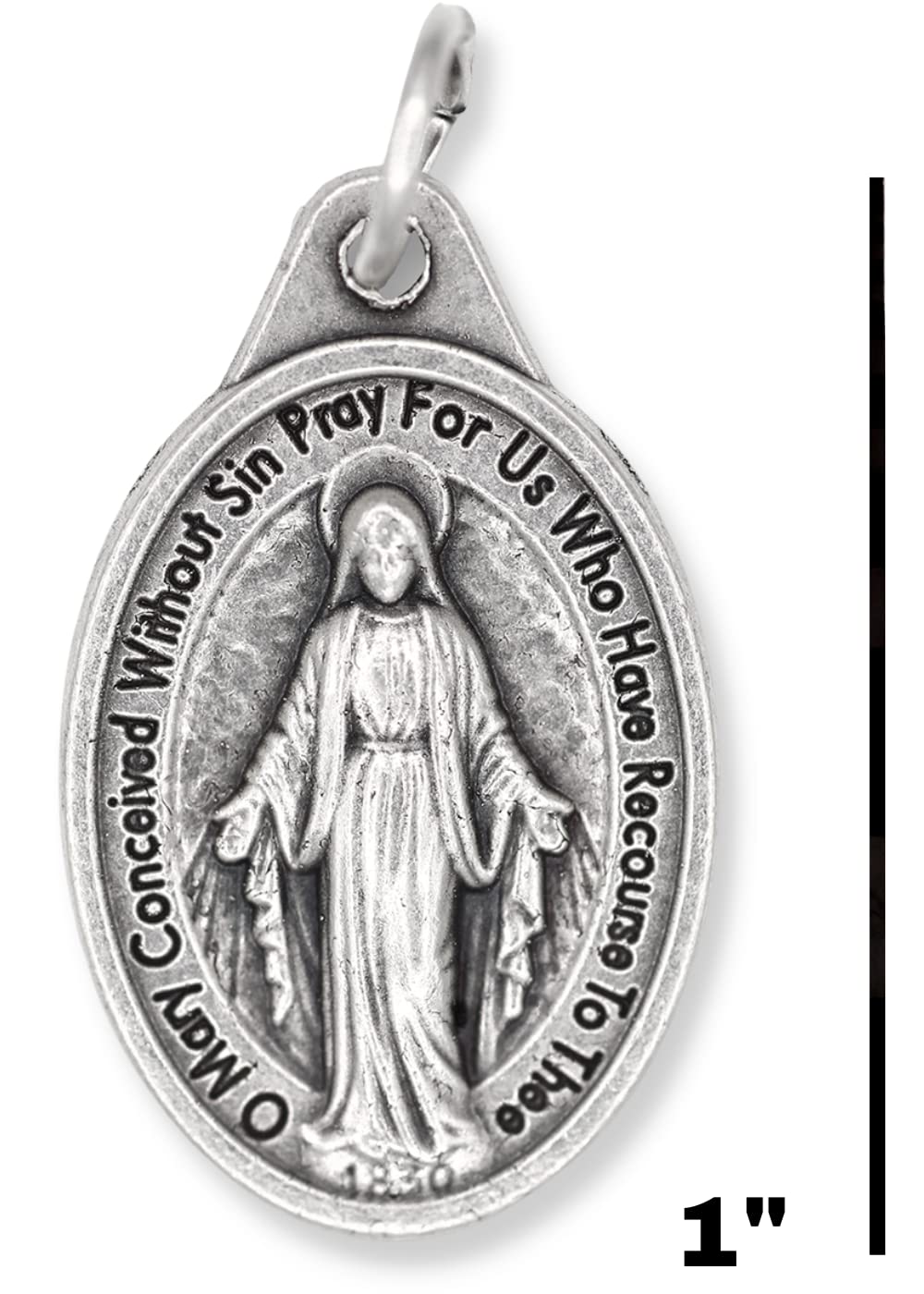 Bulk Pack of 100 - Miraculous Medal Pendant for Necklace -1" Oval Silver Oxidized Miraculous Medals Catholic, Medals for Jewelry Catholic, Made in Italy