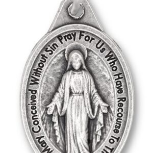 Bulk Pack of 100 - Miraculous Medal Pendant for Necklace -1" Oval Silver Oxidized Miraculous Medals Catholic, Medals for Jewelry Catholic, Made in Italy