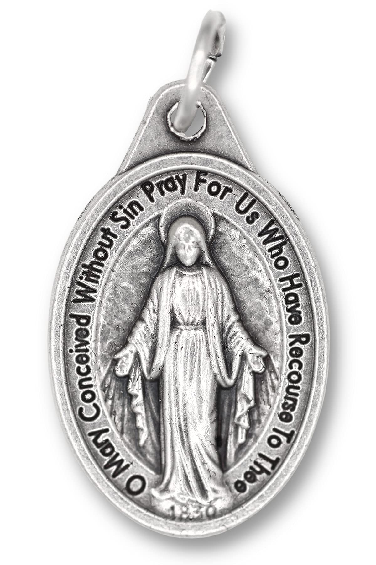 Bulk Pack of 100 - Miraculous Medal Pendant for Necklace -1" Oval Silver Oxidized Miraculous Medals Catholic, Medals for Jewelry Catholic, Made in Italy