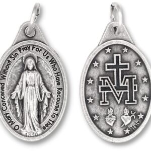 Bulk Pack of 100 - Miraculous Medal Pendant for Necklace -1" Oval Silver Oxidized Miraculous Medals Catholic, Medals for Jewelry Catholic, Made in Italy