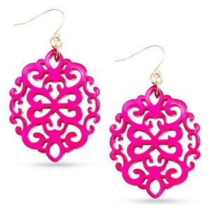 zenzii modern damask pattern resin earring (hot pink)