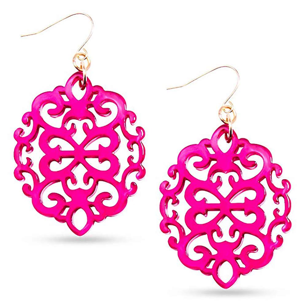 ZENZII Modern Damask Pattern Resin Earring (Hot Pink)