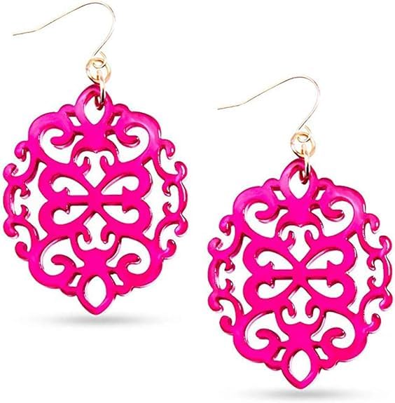 ZENZII Modern Damask Pattern Resin Earring (Hot Pink)