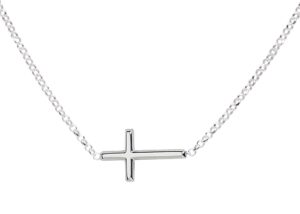 cherished moments religious sterling silver sideways horizontal cross necklace for women and girls adjustable, 16-18 inch