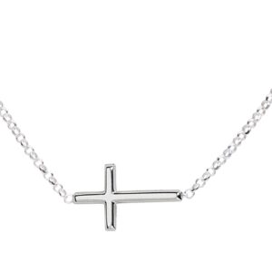 Cherished Moments Religious Sterling Silver Sideways Horizontal Cross Necklace for Women and Girls Adjustable, 16-18 inch