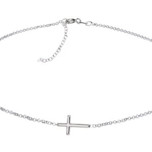 Cherished Moments Religious Sterling Silver Sideways Horizontal Cross Necklace for Women and Girls Adjustable, 16-18 inch