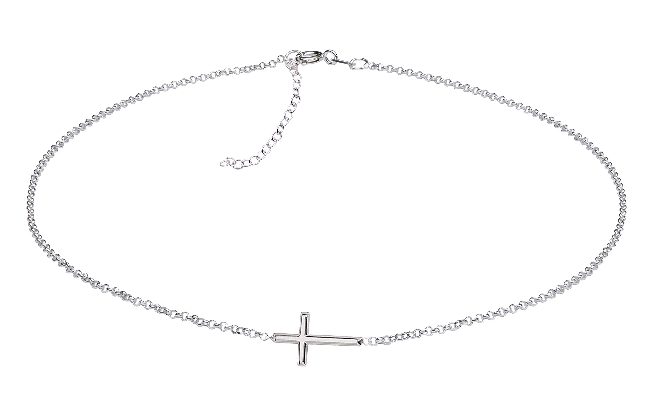 Cherished Moments Religious Sterling Silver Sideways Horizontal Cross Necklace for Women and Girls Adjustable, 16-18 inch