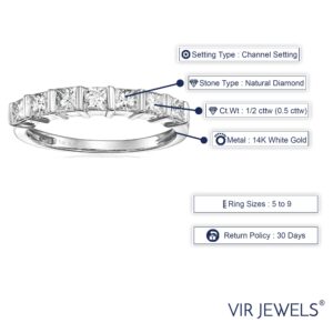 Vir Jewels 1/2 cttw Princess Cut Diamond Wedding Band for Women in 14K White Gold Channel Set Ring, Size 6