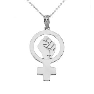 elegant sterling silver woman power charm pendant necklace, 16"