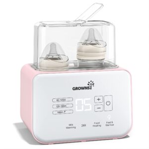 baby bottle warmer, gronwsy 8-in-1 fast milk warmer with timer breastmilk or formula, fits 2 bottles, accurate temperature control, with defrost, sterili-zing, keep, heat baby food jars function