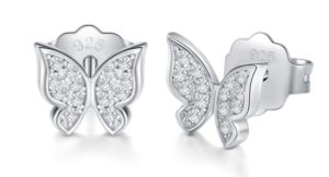 925 sterling silver stud earrings, boruo cubic zirconia butterfly earrings