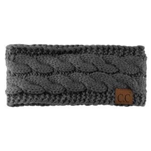 C.C Soft Stretch Winter Warm Cable Knit Fuzzy Lined Ear Warmer Headband, Dark Melange Gray