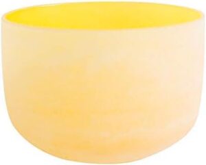 energysound yellow colored frosted e note solar plexus chakra quartz crystal singing bowl 10 inch mallet and o-ring included