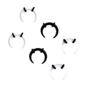 ruifan 3prs black/white/clear acrylic c shape pincher tapers septum buffalo taper expander pierced nose, nipple or earring ring with black o-rings 14g