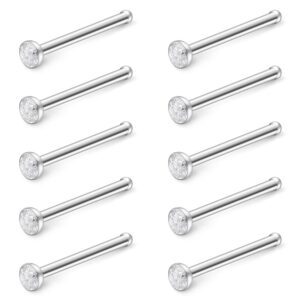 ruifan 10pcs 18g 316l surgical steel 1.5mm jeweled clear round diamond cubic zirconia crystal nose bone studs rings piercing jewelry