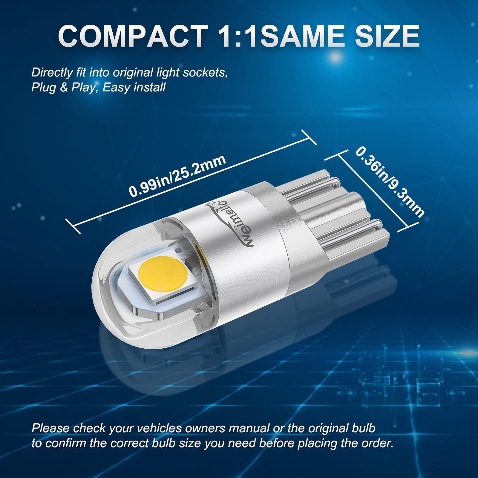 WEIMELTOY 194 Led Car Bulb 3030 Chipset 2SMD T10 194 168 W5W Led Wedge Light Bulb 1.5W 12V License Plate Courtesy Step Map Lights Trunk Lamp Clearance Lights (12pcs)