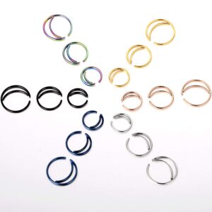 Gejoy 18 Pieces 20 G Moon Nose Ring Surgical Steel Septum Ring for Cartilage Helix Ear Piercing, 3 Sizes, 6 Colors