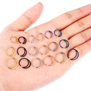 Gejoy 18 Pieces 20 G Moon Nose Ring Surgical Steel Septum Ring for Cartilage Helix Ear Piercing, 3 Sizes, 6 Colors