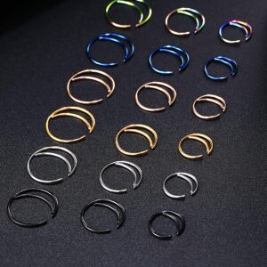 Gejoy 18 Pieces 20 G Moon Nose Ring Surgical Steel Septum Ring for Cartilage Helix Ear Piercing, 3 Sizes, 6 Colors