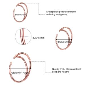 Gejoy 18 Pieces 20 G Moon Nose Ring Surgical Steel Septum Ring for Cartilage Helix Ear Piercing, 3 Sizes, 6 Colors