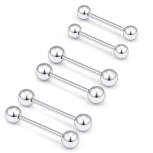 Yaalozei 16G Nipple Tongue Rings Piercing Jewelry for Women 16 Gauge Stainless Surgical Steel Straight Long Short Nipple Tongue Rings Barbell Bar Nipple Piercing Jewelry for Men 12mm 14mm 16mm Silver