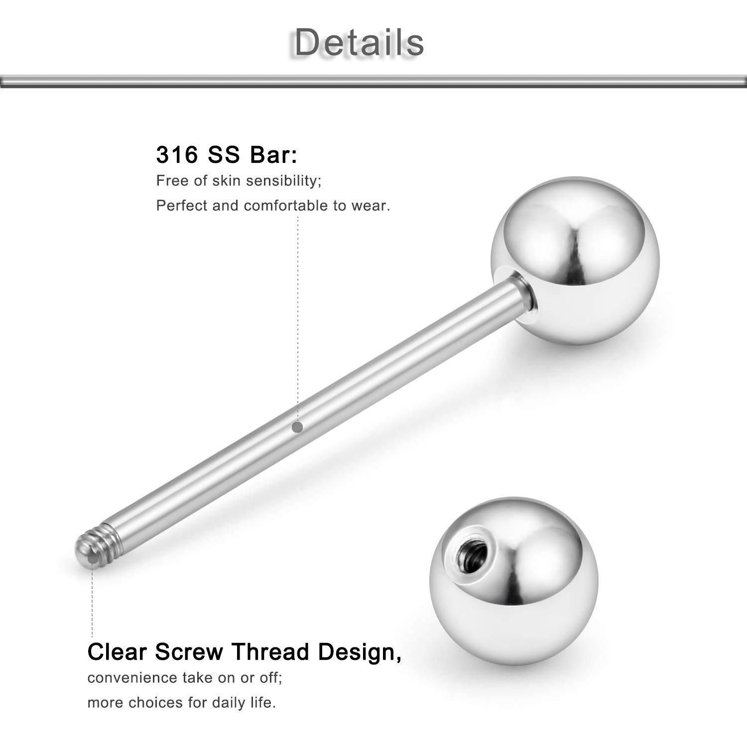 Yaalozei 16G Nipple Tongue Rings Piercing Jewelry for Women 16 Gauge Stainless Surgical Steel Straight Long Short Nipple Tongue Rings Barbell Bar Nipple Piercing Jewelry for Men 12mm 14mm 16mm Silver