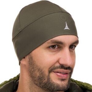 helmet liner sweat wicking skull cap beanie. ultimate performance moisture wicking. fits under helmets khaki