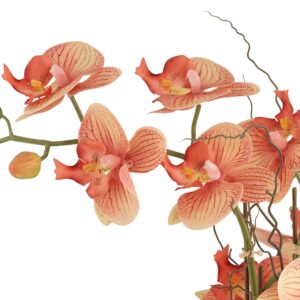 Studio 55D Orange Orchid Flower 22 1/2" High Faux Floral in Gray Ceramic Pot for Home Decor Table-Top Shelf Counter-Top Living Room Bedroom Bathroom Decoration Artificial Fabric Citrus