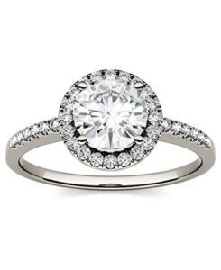 charles & colvard created moissanite 6.5mm round cut engagement ring for women | 1.3 cttw dew | lab grown | solid 14k white gold with rhodium | size 6