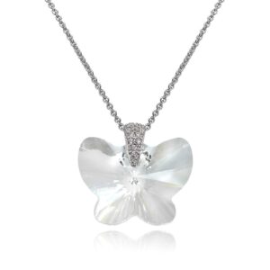 gemstar usa sterling silver clear butterfly pendant necklace made with european crystals for women