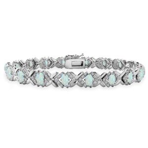 gemstar usa sterling silver synthetic white opal oval x design polished tennis bracelet