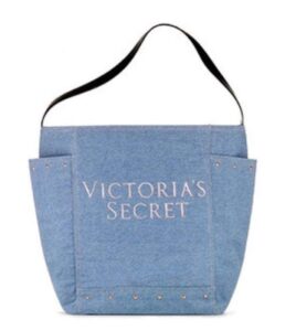 victoria's secret logo denim shoulder tote bag, denim