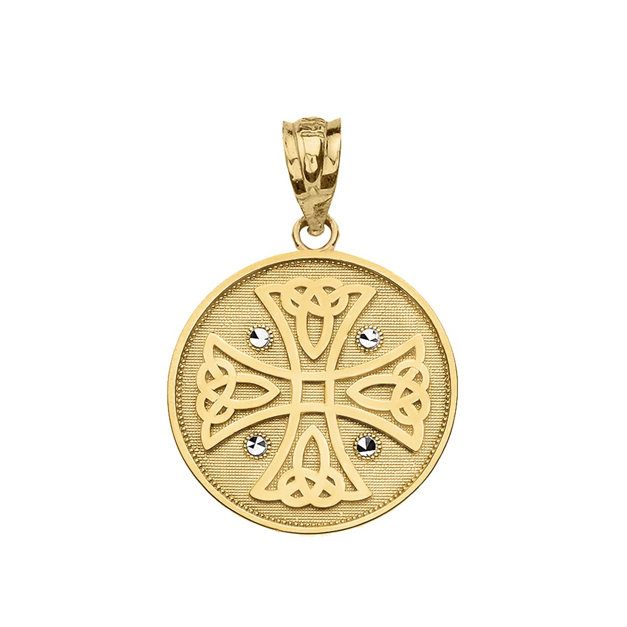 Sideways Crosses Solid 10k Yellow Gold Celtic Trinity Knot Cross Medallion Charm Pendant