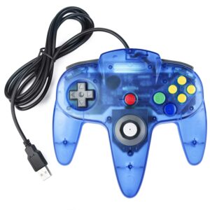 classic usb controller for n64 gaming, miadore usb retro n64 gamepad joystick joypad for windows pc mac linux raspberry pi 3 (clear blue) [windows]