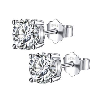 925 sterling silver stud earrings, 5mm round clear cubic zirconia studs earrings for women men