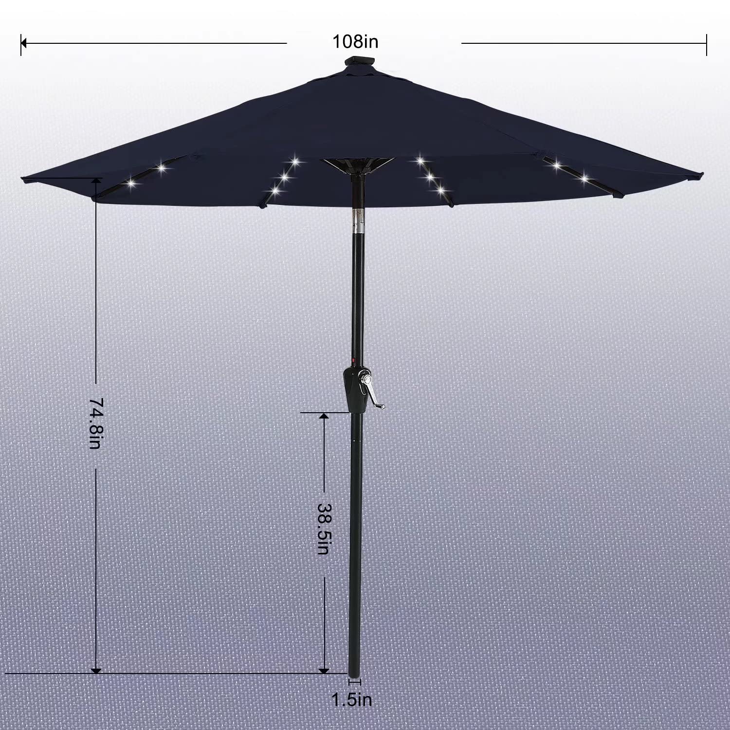 ABCCANOPY Durable Solar Led Patio Umbrellas with 32LED Lights 9FT (Navy Blue)