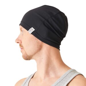 charm mens running sports beanie - gym caps sweat wicking bike hat helmet liner black