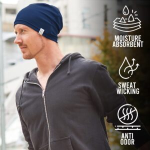 CHARM Mens Running Sports Beanie - Gym Caps Sweat Wicking Bike Hat Helmet Liner Black