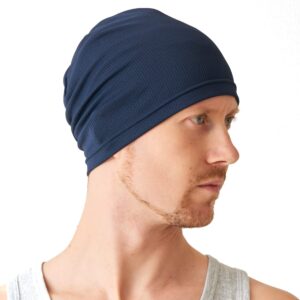 charm mens running sports beanie - gym caps sweat wicking bike hat helmet liner navy