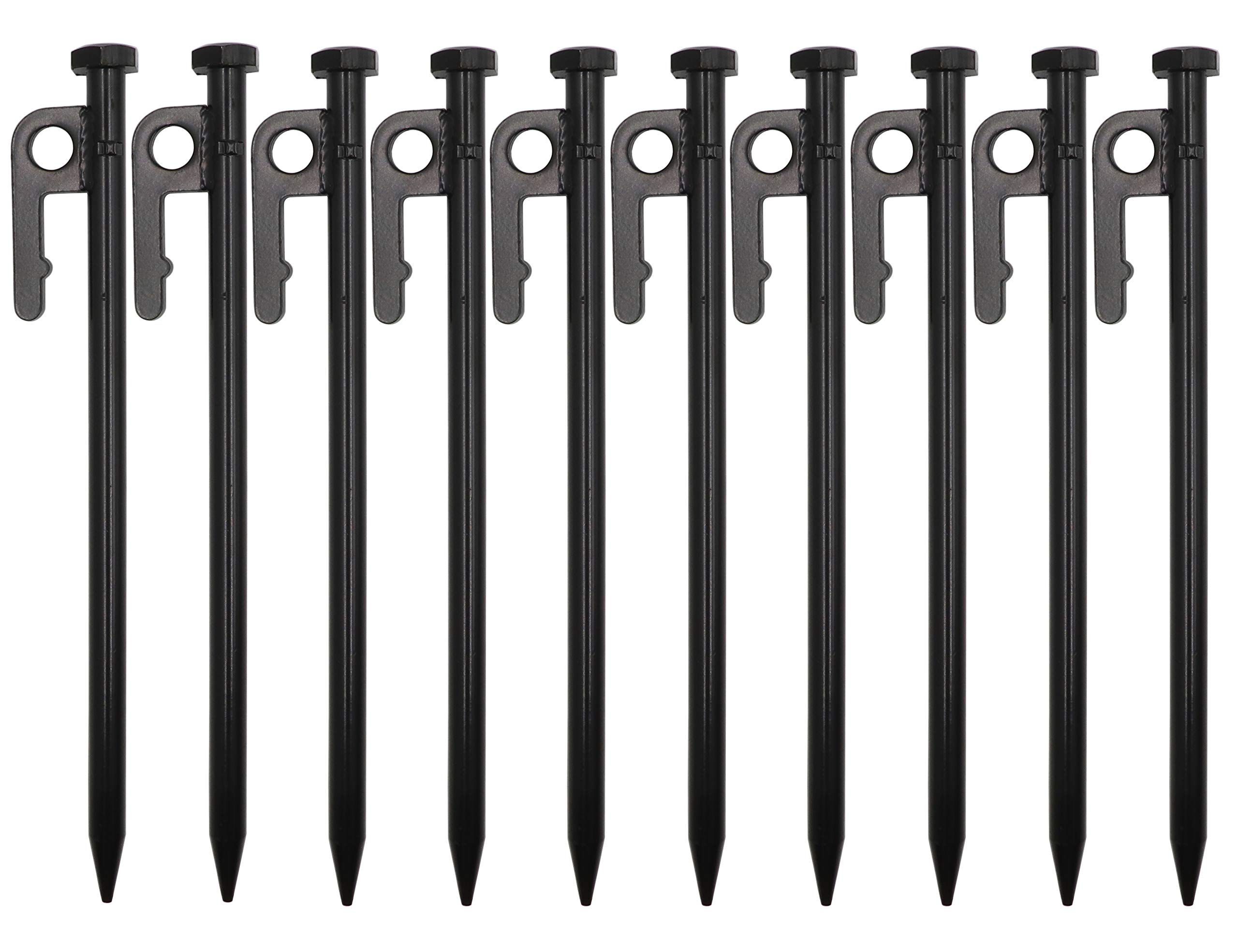 LBY 10pcs Tent Stakes, 20cm(7.87'') Heavy-Duty Steel Solid Tent Stakes Pegs, Steel System Outdoor Tent Nail Camping Stakes, 45#Steel (Black)