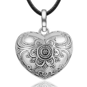 eudora harmony ball necklace vintage heart chime bola pendant 30" & 45" rope for pregnancy women silver plated copper