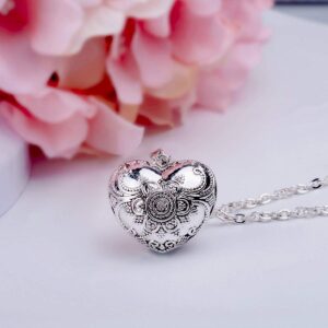 EUDORA Harmony Ball Necklace Vintage Heart Chime Bola Pendant 30" & 45" Rope for Pregnancy Women Silver Plated Copper