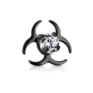 covet jewelry clear cz centered biohazard symbol internally threaded 316l surgical steel dermal top (black/clear)