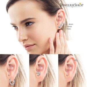 JewelrieShop Earrings Studs Set for Women Stainless Steel CZ Ball Flat Hoop Earing Hypoallergenic Silver Multiple Piercing Ear Stud for Men (15 Pairs, Silver Tone)