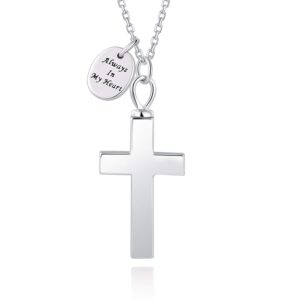 beilin s925 sterling silver cross urn necklace for women men - keepsake memorial cross cremation jewelry for ashes(always in my heart)