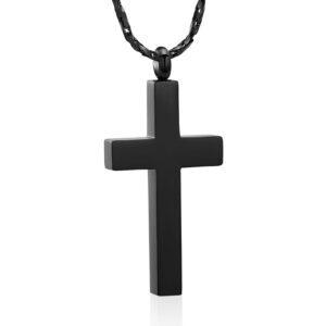 imrsanl crystal cross necklace for ashes - stainless steel keepsake cremation jewelry - religious cross memorial urn necklace for pet human ashes pendant (black)