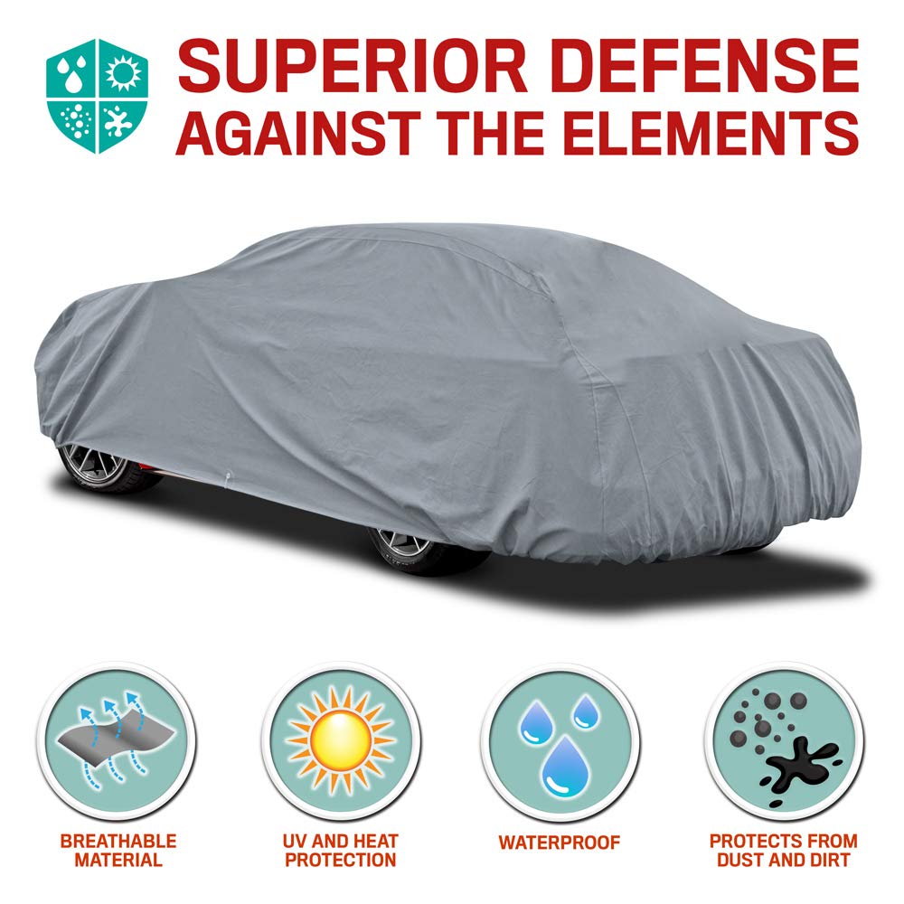 Motor Trend 4-Layer 4-Season Waterproof Car Cover All Weather Water-proof Outdoor UV Protection for Heavy Duty Use Full Cover for Cars Up to 210"