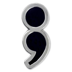 PinMart Semicolon Mental Health Awareness Pin – Silver Plated Black Enamal Lapel Pin for Suicide Awareness and Prevention - Secure Clutch Back for Hats, Scarves and Backpacks